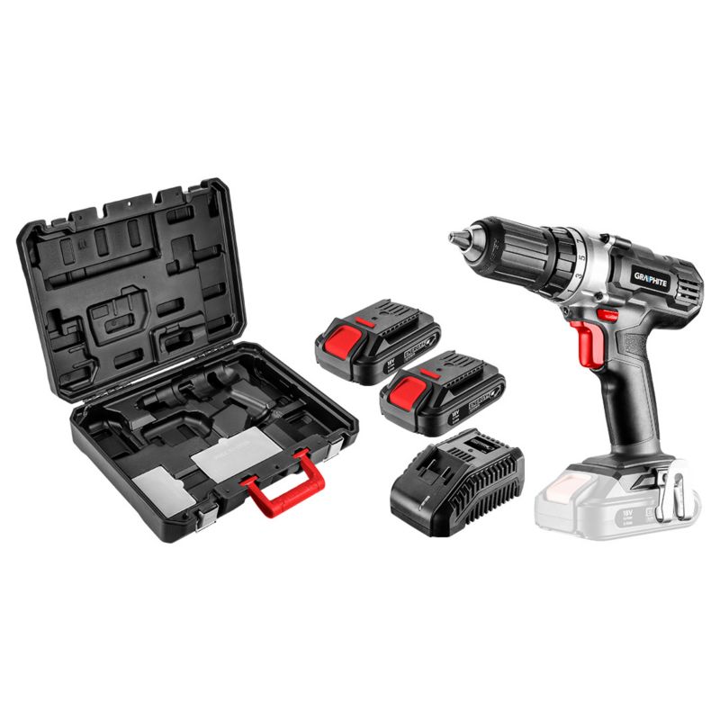 Wiertarko-wkrętarka akumulatorowa GRAPHITE Energy+ 18V, Li-Ion, uchwyt 13 mm, 2 akumulatory 2Ah ...