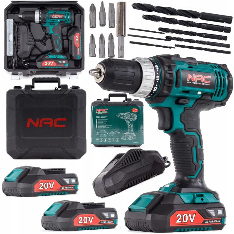 Wiertarko-wkrętarka akumulatorowa NAC CDB2-LI-20V 2x2Ah lampka LED ...