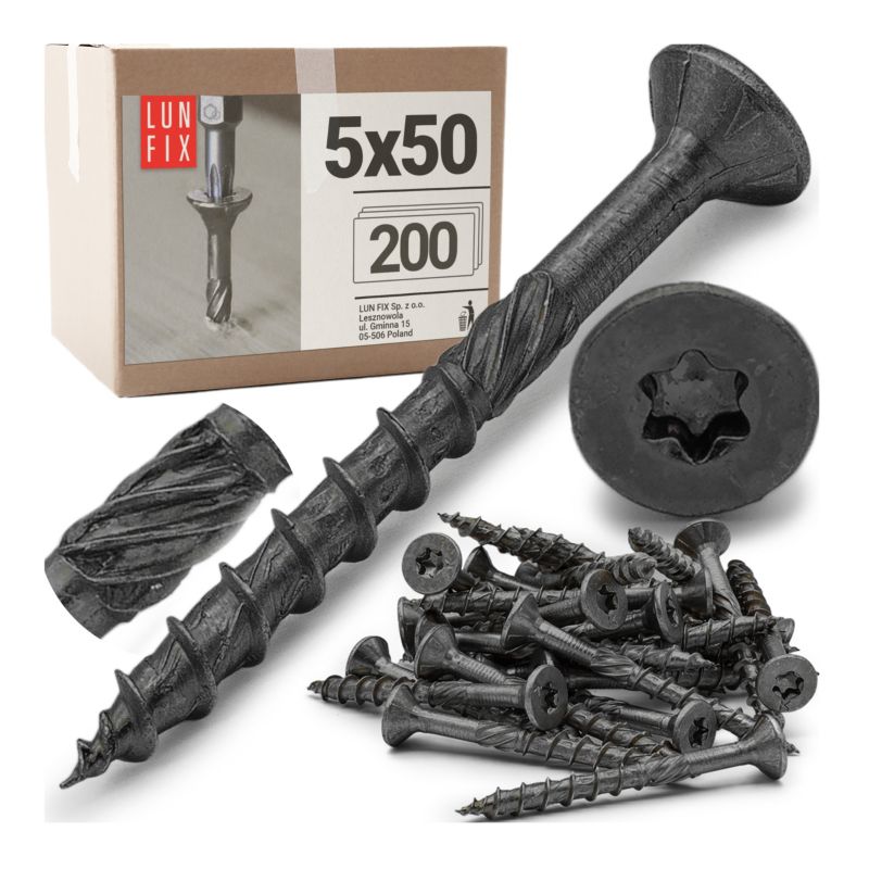 Wkręty ciesielskie Lun Fix czarne stożkowe 5x50mm 200szt.
