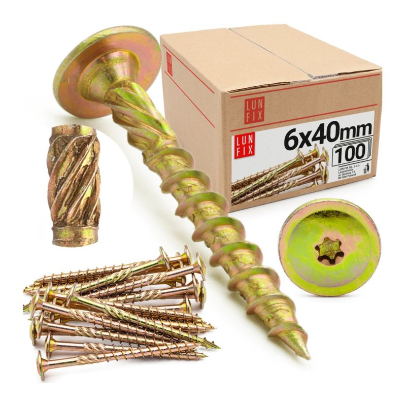 Wkręty ciesielskie Lun Fix z łbem talerzowym 6x40mm 100szt.