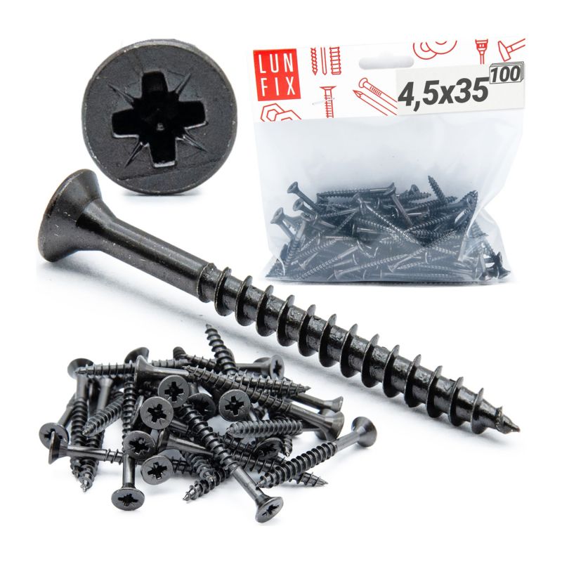 Wkręty do drewna Lun Fix uniwersalne czarne 4,5x35mm 100szt.