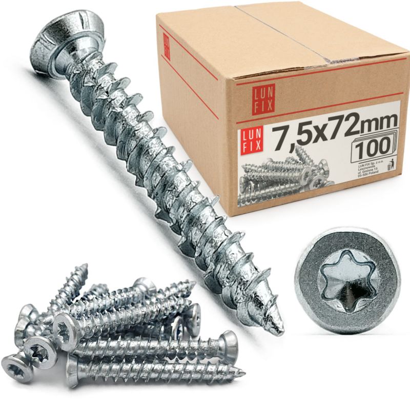 Wkręty do ościeżnic Lun Fix 7,5x72mm 100szt.