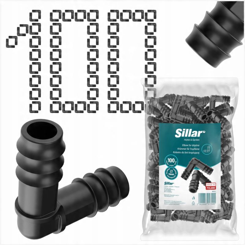 Złączka, Sillar, kolanko, do linii kroplującej, do węża ogrodowego, rury 16mm, 100szt ...