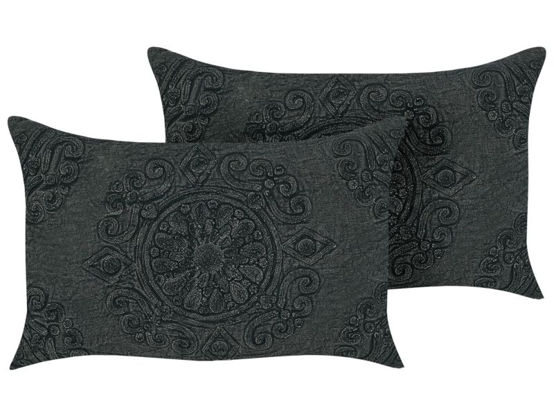 Zestaw 2 poduszek Jednolity Veloor Boucle 30 x 50 cm Ciemnoszary 1 par ...