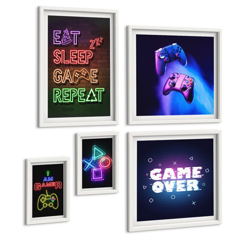 Zestaw 5 Obrazów ArtPrintCave (2x50x50+2x20x30+40x60cm) Biała rama Pady ...