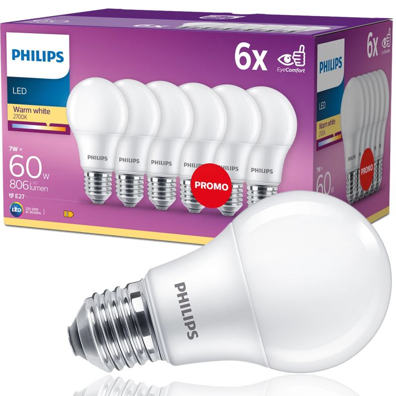 Zestaw 6x Żarówka LED Philips A60 E27 7W -60W 2700K 806lm 1 op. | Majsterkowanie w Castoramie