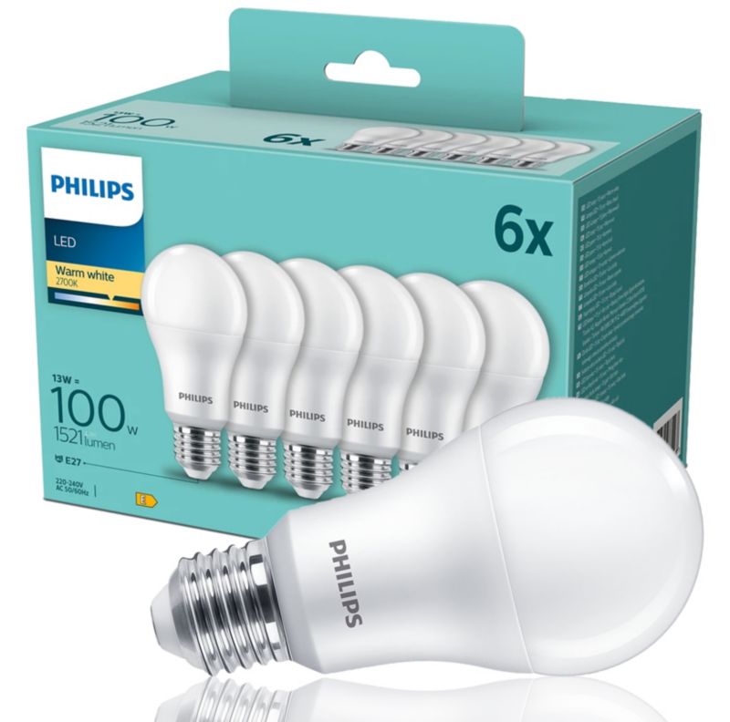 Zestaw 6x żarówka LED Philips A67 E27 13W -100W 2700K 1521lm 1 op. | Majsterkowanie w Castoramie
