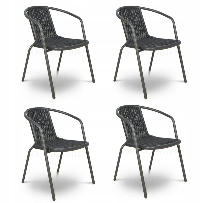 Zestaw Krzeseł Focus Garden Krzesło Ogrodowe Simple Grafit na Taras metal Komplet 4 szt ...