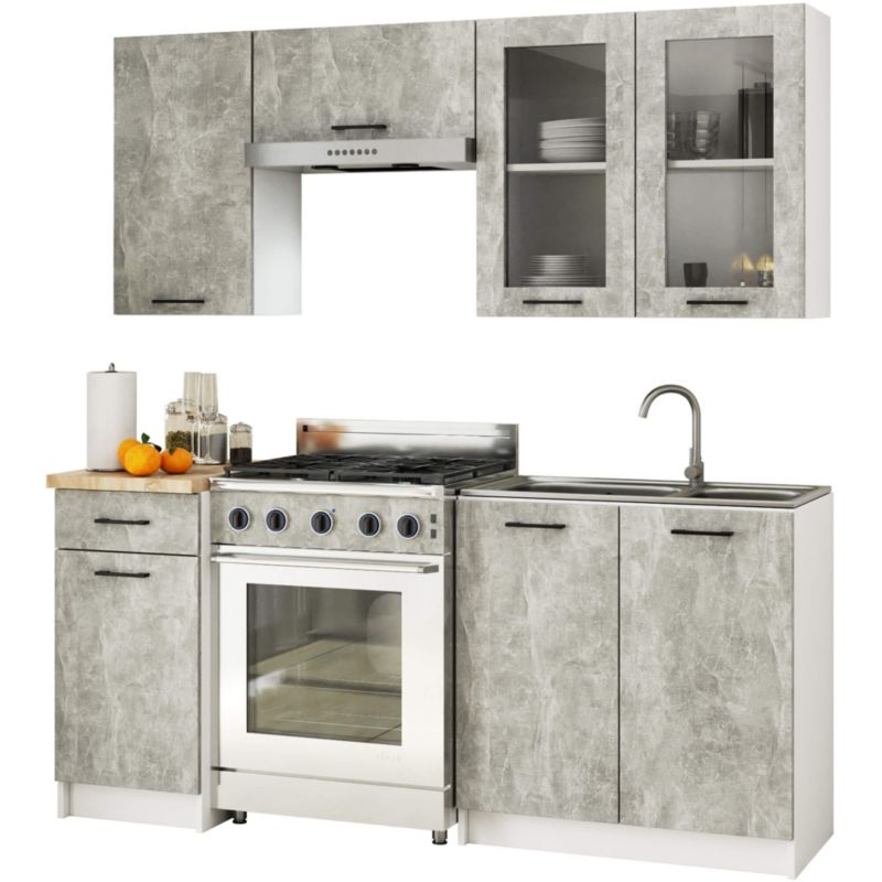 Zestaw kuchenny Akord Oliwia 1.8m H720 Szary Beton 180 cm 7 drzwi 1 ...
