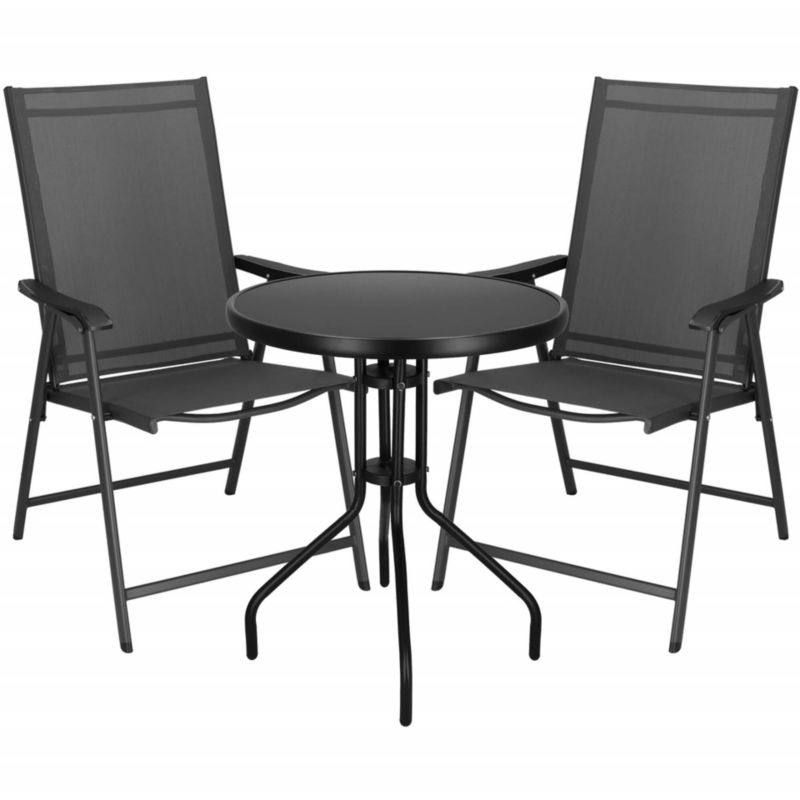 Zestaw mebli ogrodowych Springos stół ze szkłem hartowanym, 2 krzesła komplet na taras szaro ...