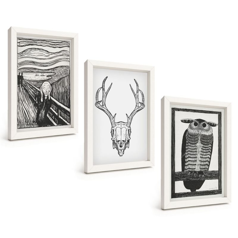 Zestaw Obrazów 3 Częściowy ArtPrintCave Białe Ramki 20x30 cm Dekoracja ...