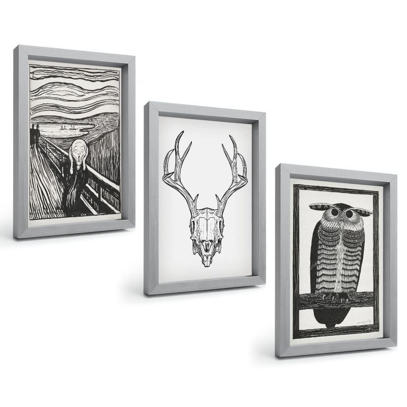 Zestaw Obrazów 3 Częściowy ArtPrintCave Srebrne Ramki 20x30 cm ...