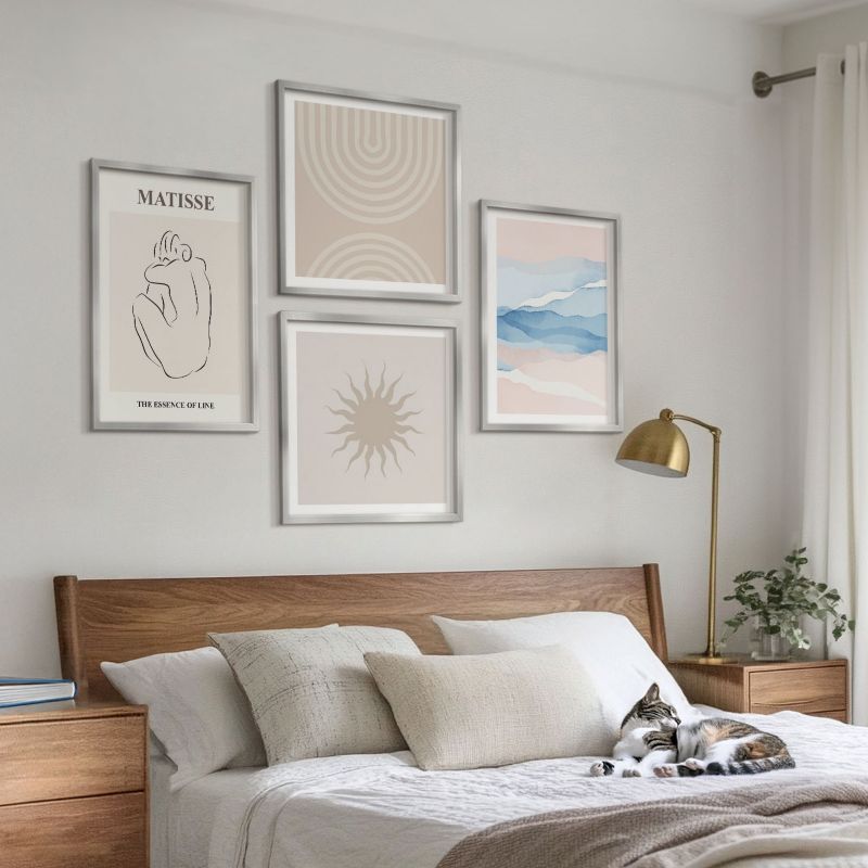 Zestaw obrazów Wallfluent Linie fale pastel minimalistyczne Srebrna ...