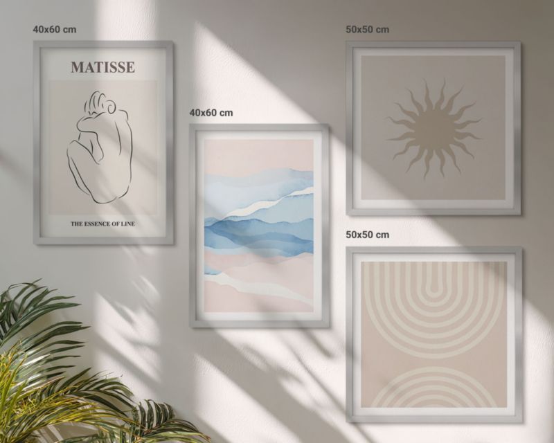 Zestaw obrazów Wallfluent Linie fale pastel minimalistyczne Srebrna ...