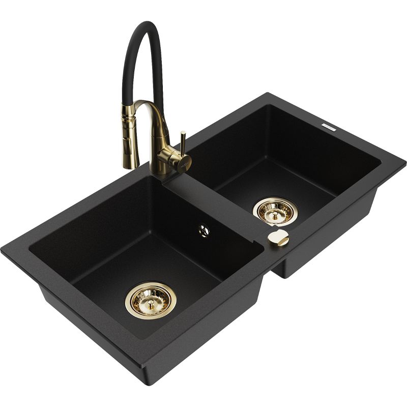 Zlewozmywak granitowy 2-komorowy Mexen Mario z baterią kuchenną Aster ...