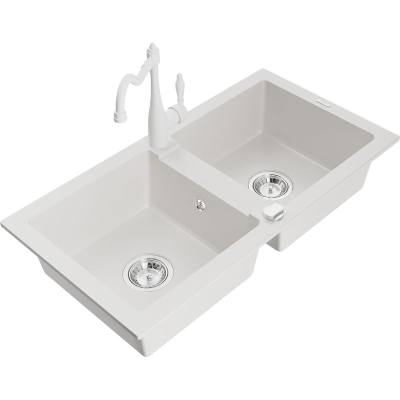 Zlewozmywak granitowy 2-komorowy Mexen Mario z baterią kuchenną Carla ...