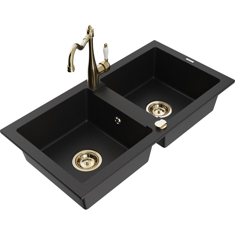 Zlewozmywak granitowy 2-komorowy Mexen Mario z baterią kuchenną Carla ...